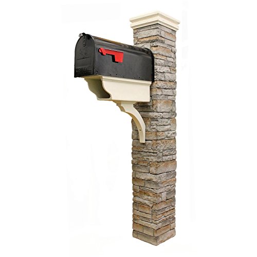 Eye Level Gray Cast Stone Mailbox Post with Curved Cap and Newspaper ...