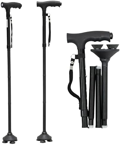 Rehamo Foldable Walking Stick for Old Age | 360° Pivot Base, Adjustable ...
