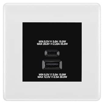 BG Nexus White 45W USB Wall Socket Euro Module USB-A & C - Black Insert ...