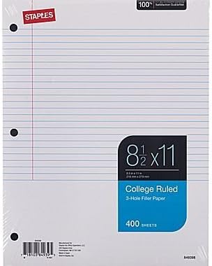 Amazon.com : Staples College Ruled Filler Paper, 8 1/2 x 11, 400 Sheets ...