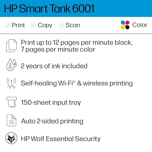 HP Smart -Tank 6001 Wireless Cartridge-Free all in one printer, this ...
