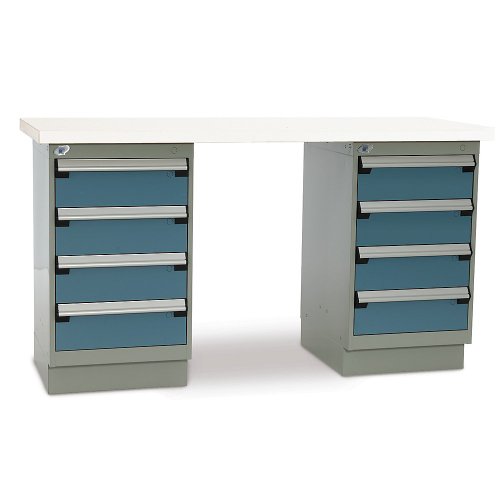Rousseau Workbench With Two 4-Drawer Pedestals - 6" Front Drawer ...