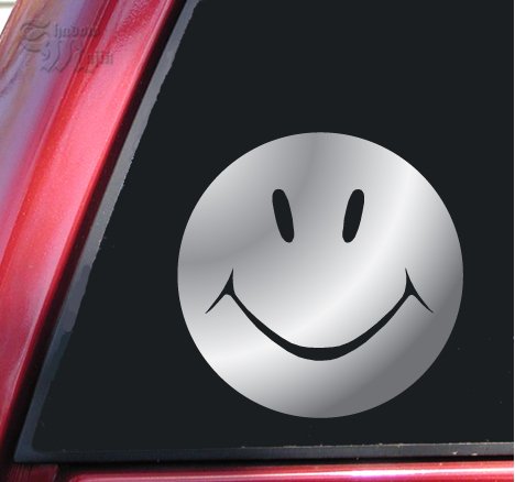 Amazon.com: ShadowMajik Smiley Face Vinyl Decal Sticker - Shiny Chrome ...