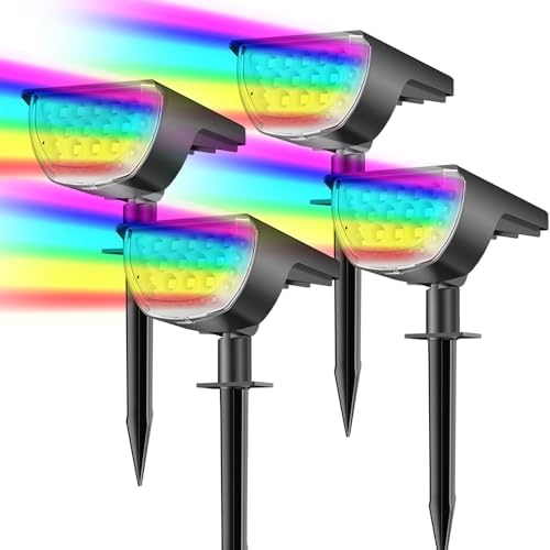 JIORRIO Solar Spotlights Outdoor, RGB Color Changing Solar Landscape ...