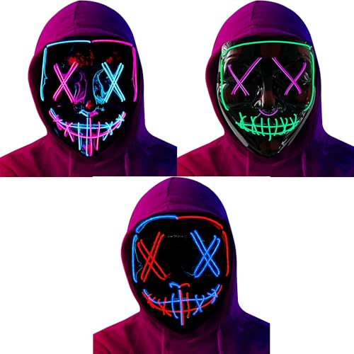 Awaqi 3 Packs EL Mask Led Light Up Halloween Mask for - Want It All