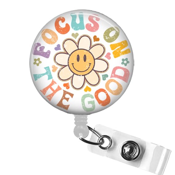 Amazon.com: Focus on The Good Badge Reel, Mental Health Badge ID Holder ...