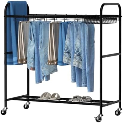 Amazon.com: Pants Trolley Rolling Pants Hangers Black Pants Rack Stand ...