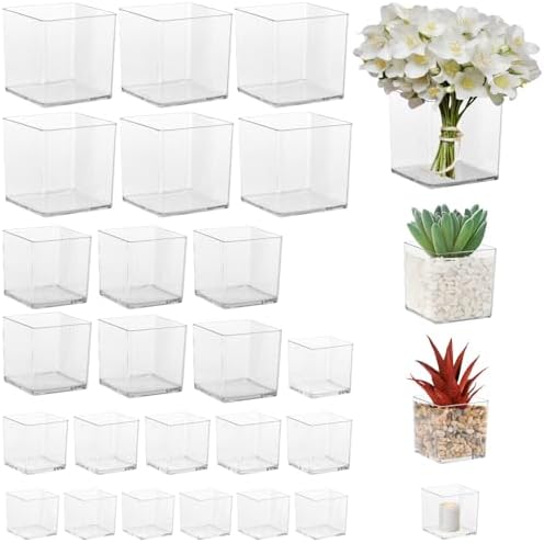 Amazon.com: Tioncy 24 Pieces Clear Cube Flower Vase 3'' x 3'' x 3 ...