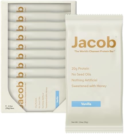 Amazon.com : Jacob Bar, Protein Bars, Vanilla (9 Bars Total) - 20g ...