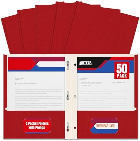 Red Paper 2 Pocket Folders with gs, 50 Pack, by Better Office Products ...
