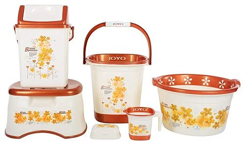 Joyo Super Deluxe Square 6 Piece Plastic Brown Bathroom Bucket Set (1 ...