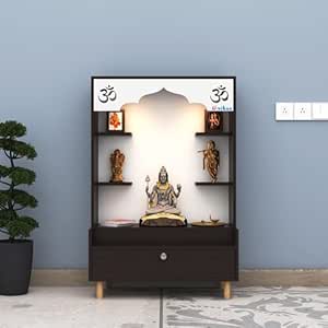 Anikaa Kimbell Engineered Wood Home Temple | LED Light Puja Shelf Floor ...