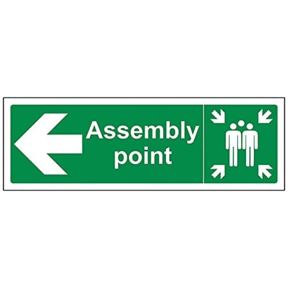 V Safety Assembly Point Arrow Left Sign – 300mm x 100mm – 1mm Rigid ...