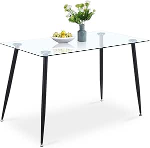 GOLDFAN Rectangular Glass Dining Table, Modern Rectangular Kitchen ...