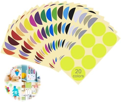 20 Sheets Coloured Dot Stickers, 160 Pcs 50mm Coloured Dot Stickers ...