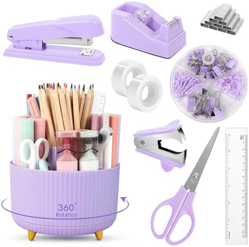 SKYDUE Purple Desk Organizer, Purple Office Desk Accessories 10Pcs ...