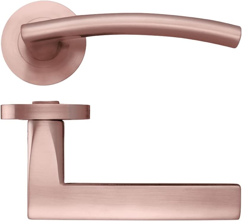 Copper Door Handles on Round Rose with Polished Copper Finish : Amazon ...