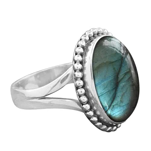 Amazon.com: SILVESTO INDIA Labradorite Ring Blue flash Labradorite ...
