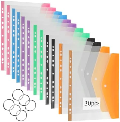 AKOLAFE 30 Pack Plastic Wallets A4 Punched Pockets Strong Folders for ...