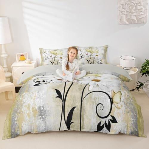 Amazon.com: Erosebridal Grey Yellow Daisy Comforter Cover Rustic ...