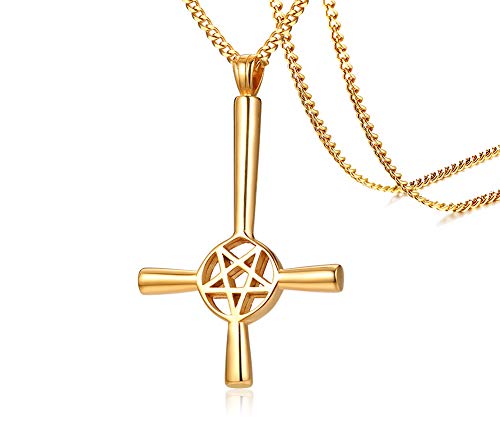 Snapklik.com : Inverted Pentagram Cross Necklace Stainless Steel Upside ...