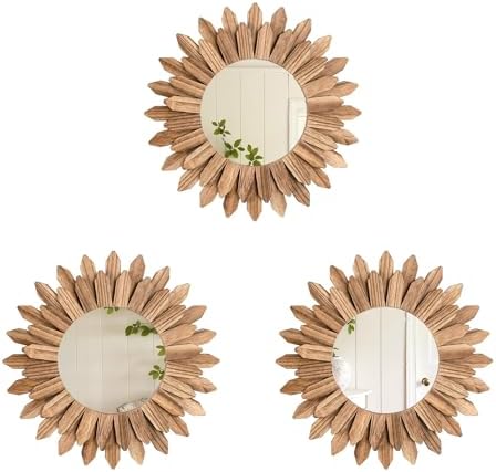 LOSOUR Lot de 2 miroirs muraux ronds décoratifs rustiques en bois pour ...