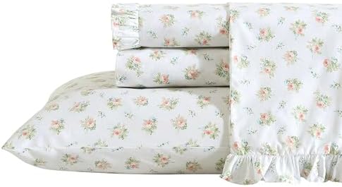 Laura Ashley - Queen Sheet Set, Breathable Percale Cotton Bedding, 200 ...