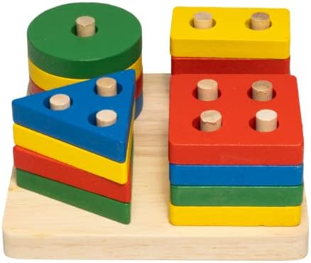 Cubelelo Wooden Column Stacking Blocks, Peg Board Shapes Colors ...