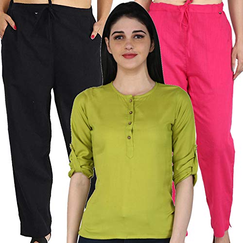 SUSHIL GARMENTS Women Casual Ethnic Wear-Green-TOP, Pink- Black-Pant-M ...
