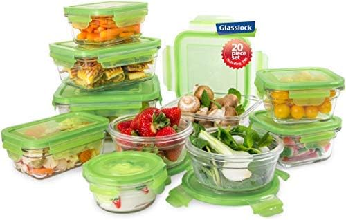 Amazon.com: Tempered Glasslock Storage Containers 20pc set Green Lids ...