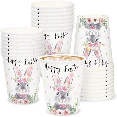 Amazon.com: JarThenaAMCS 30Pcs Happy Easter Paper Cups Watercolor Bunny ...