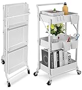 Amazon.com: johgee 3 Tier Rolling Cart with Table top, Metal Rolling ...
