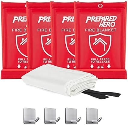 Amazon.com: Prepared Hero Emergency Fire Blanket - 4 Pack + 4 Hooks ...