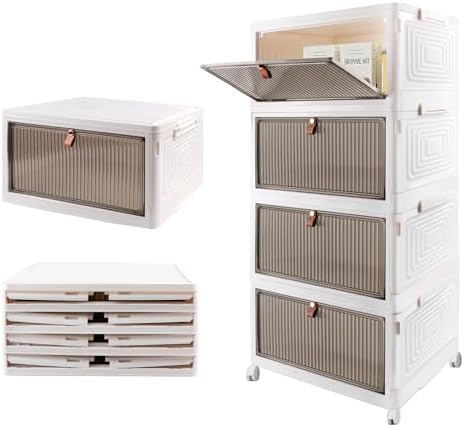 Lacusmall Storage Box with Lid, 22L*4 Layers Stackable Foldable Storage ...