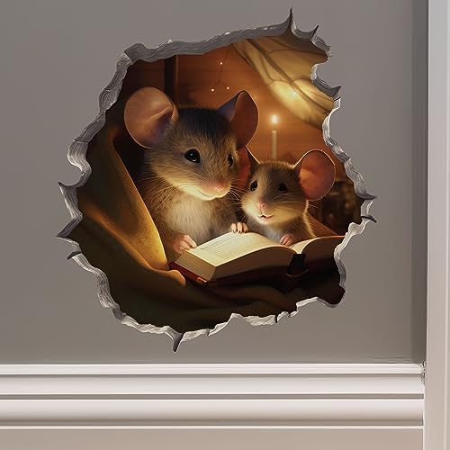 Amazon.com: Parent and Child Mice Reading in Mouse Hole Decal - Mouse ...