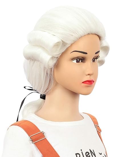 Amazon.com : yuehong Long Curly White Judge Lawyer Wig Gentleman 18th ...