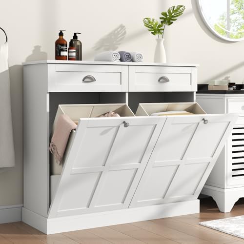 Amazon.com: OQSC Tall Tilt-Out Double Doors Laundry Cabinet Hamper ...