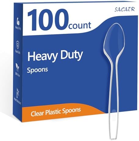 Amazon.com: Amazon Basics Disposable Clear Plastic Spoons, Premium ...