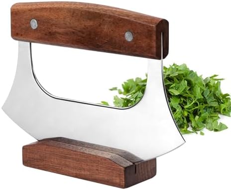 Amazon.com: Amhoo Pizza Cutter Chef Mezzaluna Ulu Knife Handle Walnut ...