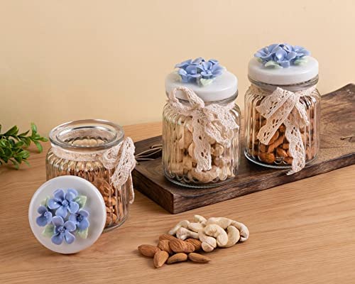 AADESH SALES Flower Ribbon Pop Jar With Glass Air Tight Lid Pickle ...