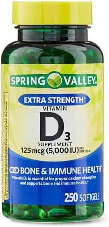 Amazon.com: Spring Valley Vitamin D3 Softgels, 5000 IU, 250 Count ...