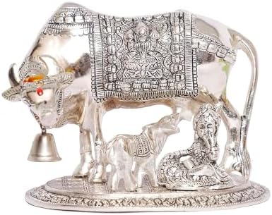 Buy MAA SILVER Pure Silver Kamdhenu Cow and Calf Idol/Murti on ...