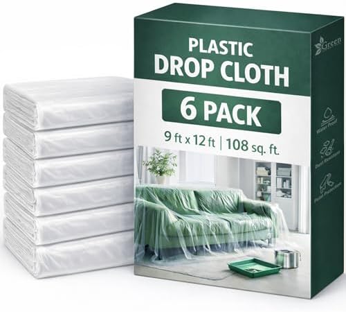 GREEN LIFESTYLE Plastic Drop Cloths for Painting 12 x 9 ft [6 Pack ...