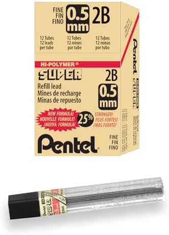Pentel Super Hi-polymer Lead Refills, 12 Leads Per Tube, 2b Grade, 0 ...