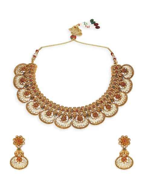 Buy THA GLAM Antique Gold-Plated Traditional South Indian Floral Jali ...