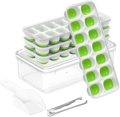 Amazon.com: DOQAUS Ice Cube Tray with Lid and Bin, 4 Pack Silicone ...
