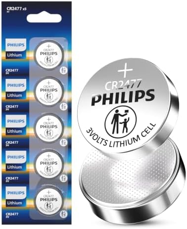 Amazon.com: PHILIPS 3V Lithium CR2477 Coin Cell Batteries 5 Count, Long ...