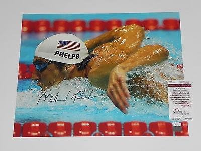 Michael Phelps autographed signed USA Olympics white cap 16X20 Photo ...