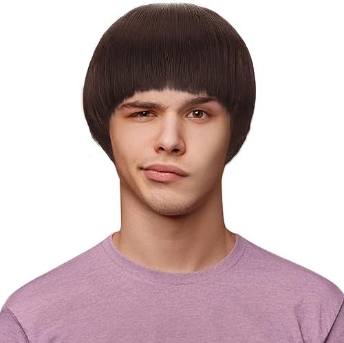 Amazon.com: JoneTing Black Mushroom Wig【+Wig Cap】 Bowl Cut Wig Men for ...