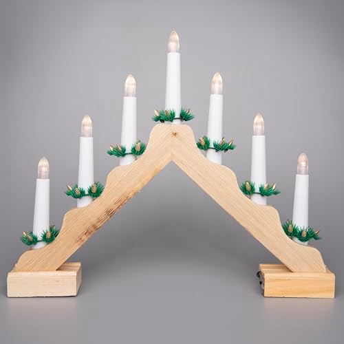The Christmas Workshop 70780 Wooden Illuminated Candle Bridge / 7 Warm ...